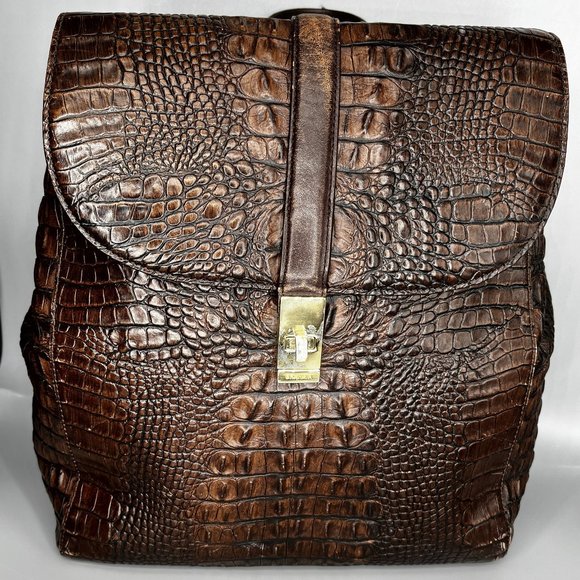Brahmin | Bags | Brahmin Sadie Cocoa Croc Embossed Leather Backpack ...